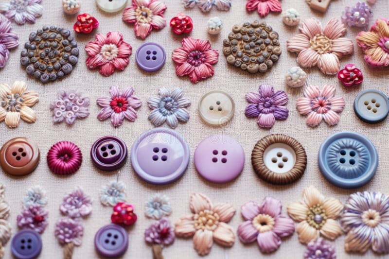 Cross-stitch Embroidery with Buttons As Decorative Elements Stock ...