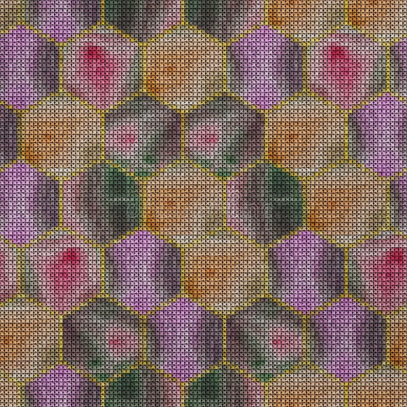 Cross-stitch. Embroidery. Hexagon Seamless Texture. Grid. Mosaic. Geometric Openwork. Pattern in ...