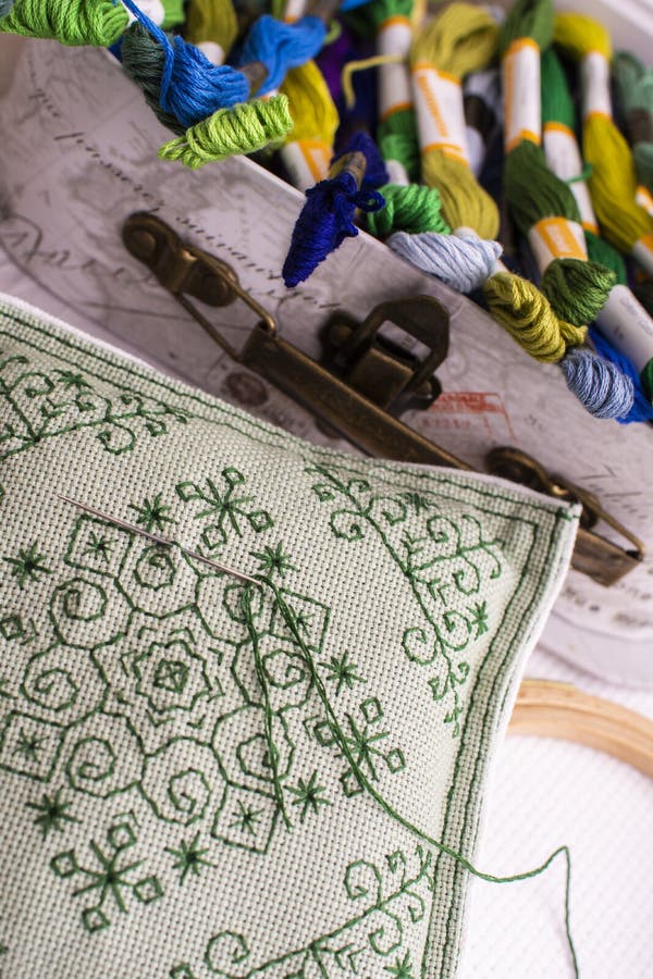 Cross stitch, green color stock image. Image of creativity - 146548175