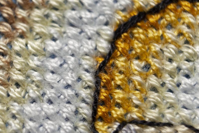 Cross-stitch. Macro Photography of Embroidery Sites. Shooting with a ...