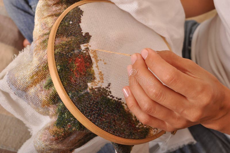 Cross Stitch Process Close-up Stock Image - Image of stitch, cross ...