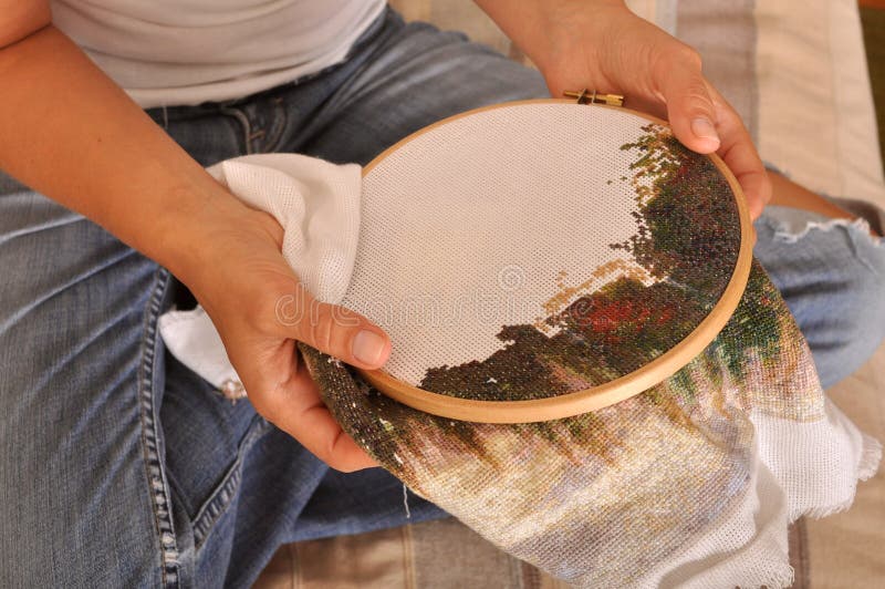 Cross Stitch Process Close-up Stock Photo - Image of holiday, cross ...