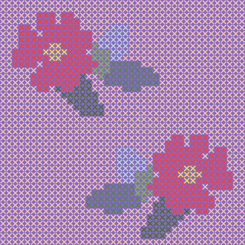 Cross Stitch Red Flowers. Design Elements Stock Vector - Illustration ...