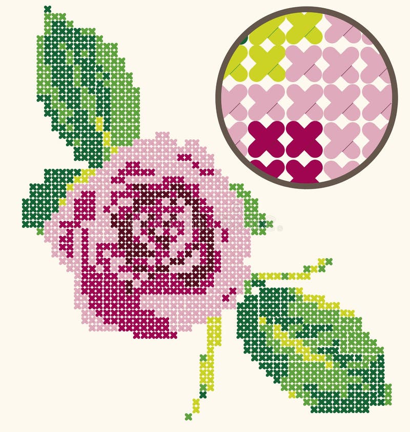 Cross Stitch Rose Embroidery Stock Vector - Illustration of backdrop ...