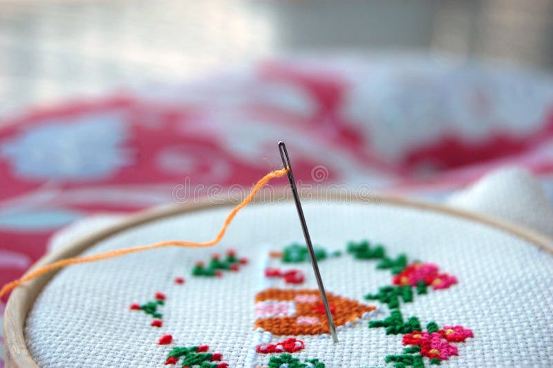 Cross Stitching and Needle stock image. Image of work - 97197425