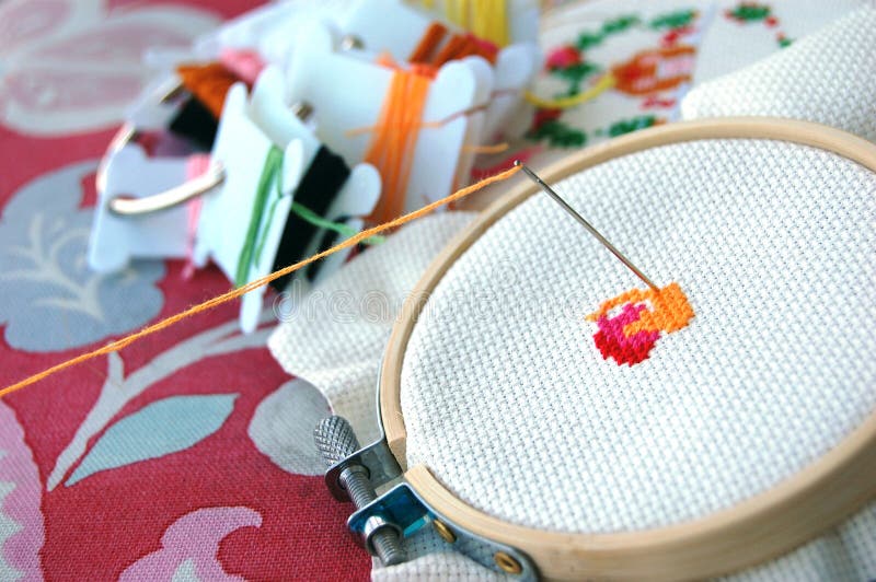 Cross-stitching Process and Threads Stock Image - Image of accessories ...