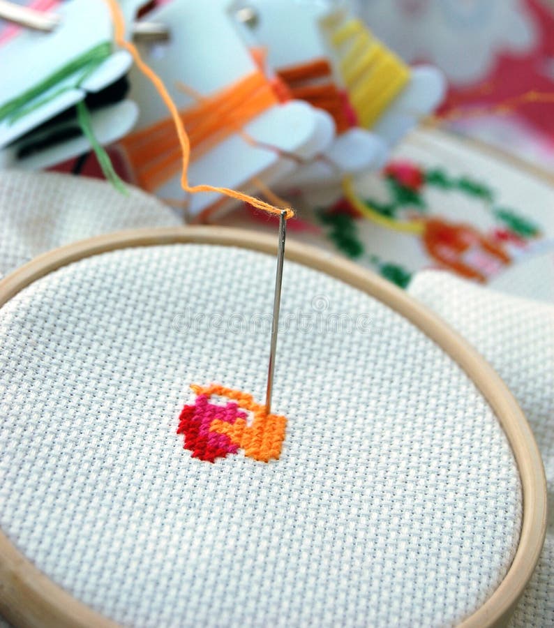 Cross stitching stock photo. Image of ornament, stem - 14212030