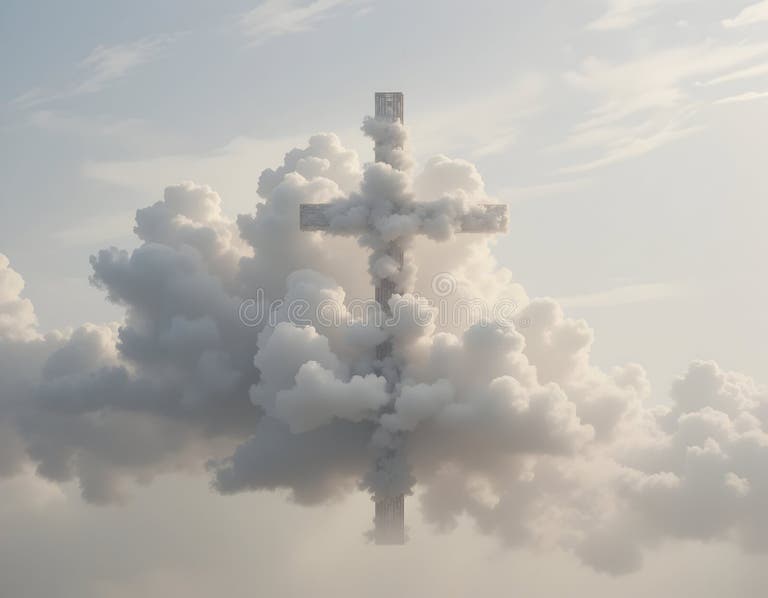 Cross Structure Emerging from Clouds in a Cloudy Sky Stock Photo ...