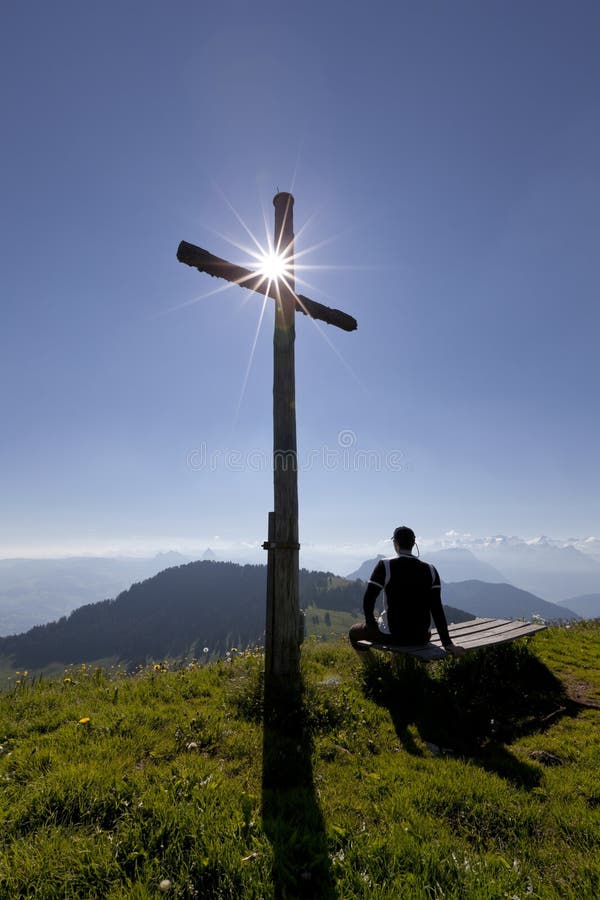 Cross with sun and man stock image. Image of copy, cloudscape - 15016605
