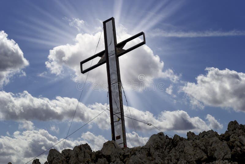 Cross and sun rays stock photo. Image of light, church - 112559382