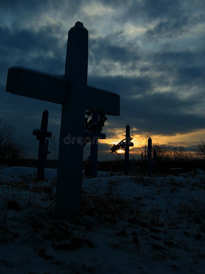 Cross at the sunset stock photo. Image of grave, christianity - 7025226