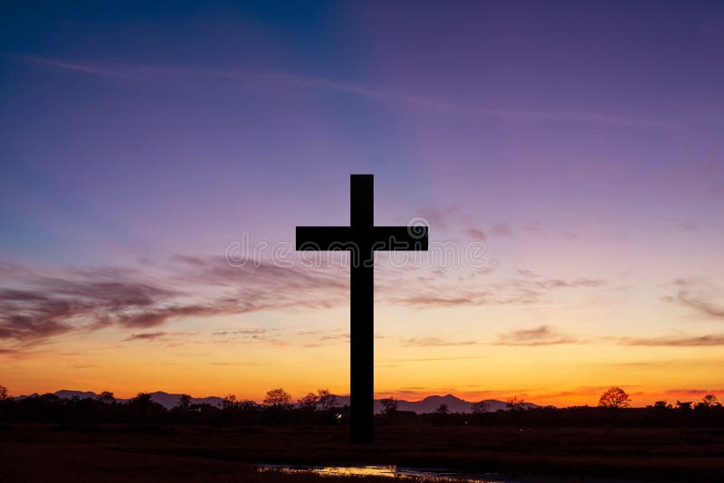 The Cross at the Sunset Background Stock Image - Image of praise, jesus ...