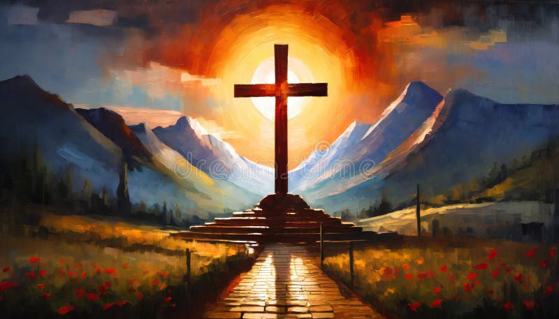 Cross with sunset stock illustration. Illustration of poster - 306060938