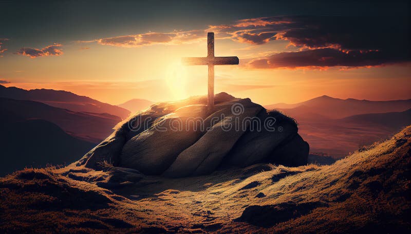 Cross at Sunset Easter- Christmas Theme Landscape Background AI ...
