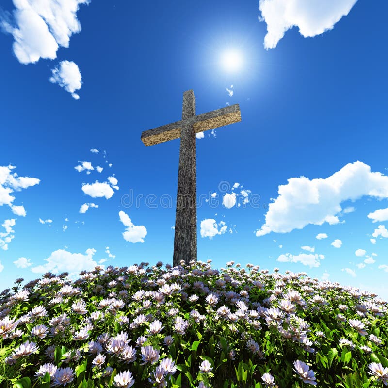 Cross Surrounded by Flowers Stock Illustration - Illustration of life ...