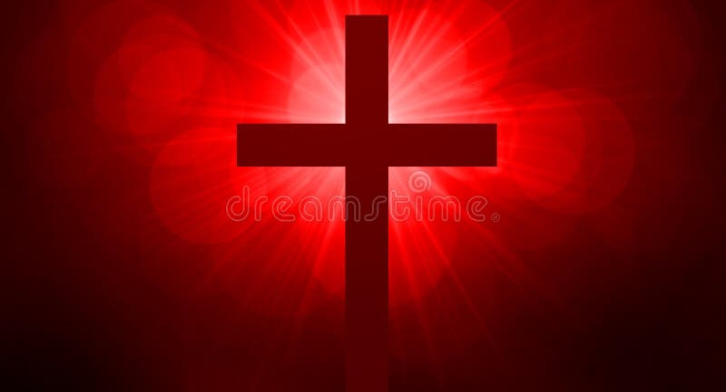 Cross Surrounded by Red Sun Rays. Easter and Resurrection Concept Stock ...