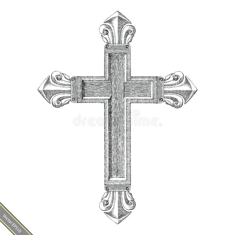 Cross Symbol Hand Drawing Vintage Style.Engraving Drawing of Cross ...