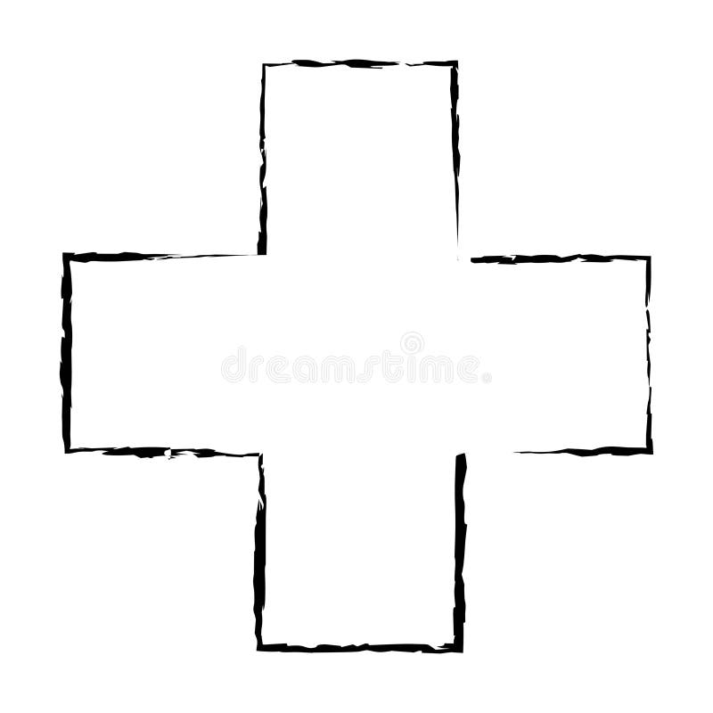 Cross Texture Symbol Element, Plus Sign Outline Border Grunge Shape ...