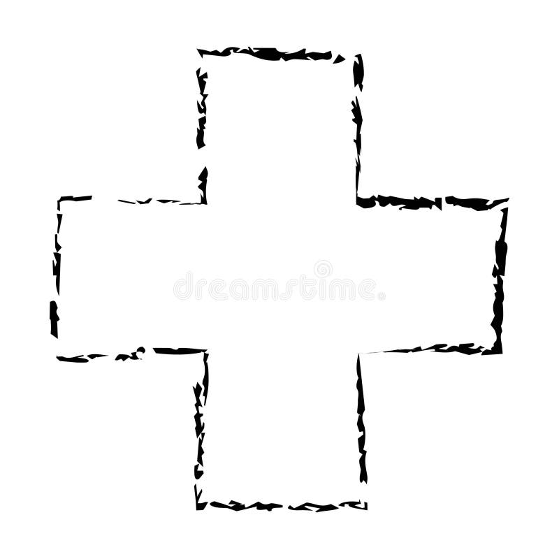 Cross Texture Symbol Element, Plus Sign Outline Border Grunge Shape ...