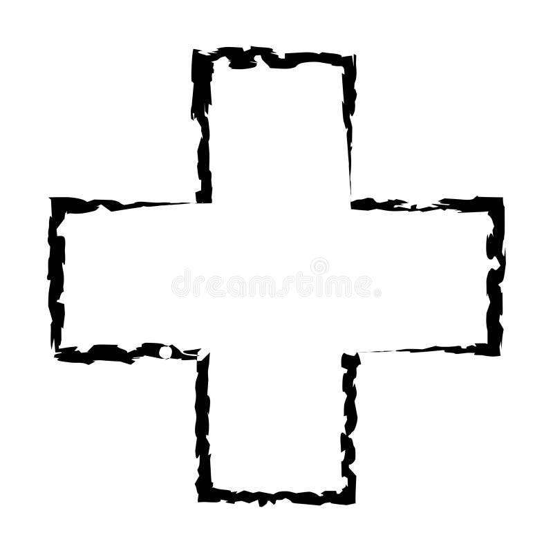 Cross Texture Symbol Element, Plus Sign Outline Border Grunge Shape ...
