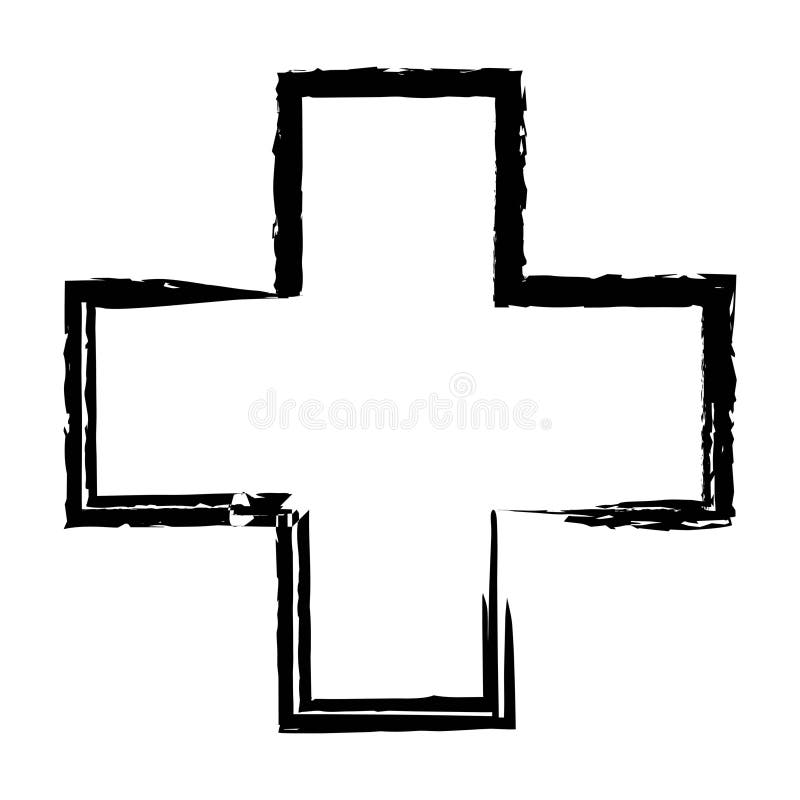 Cross Texture Symbol Element, Plus Sign Outline Border Grunge Shape ...