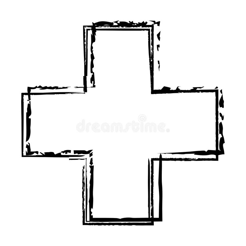 Cross Texture Symbol Element, Plus Sign Outline Border Grunge Shape ...