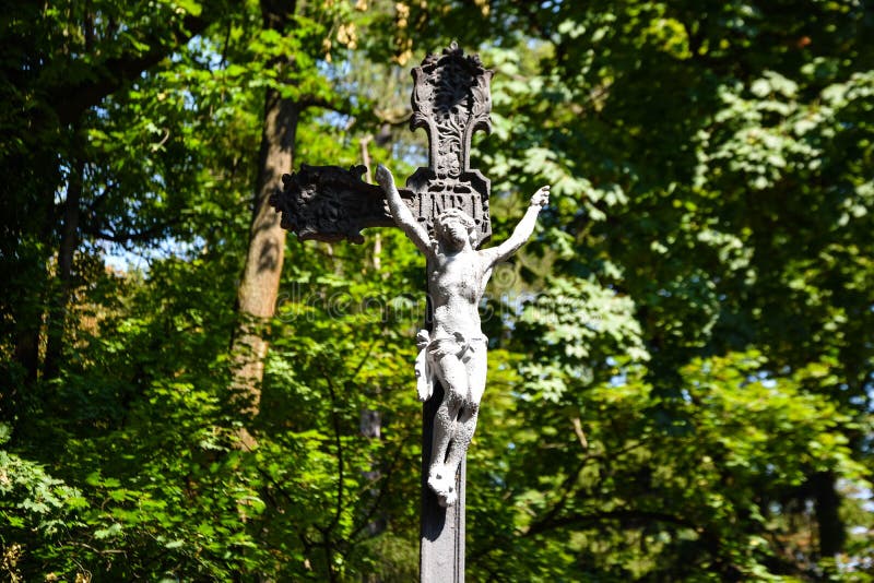 Cross and Tombstone on an Old Cemetery. Stock Photo - Image of easter ...