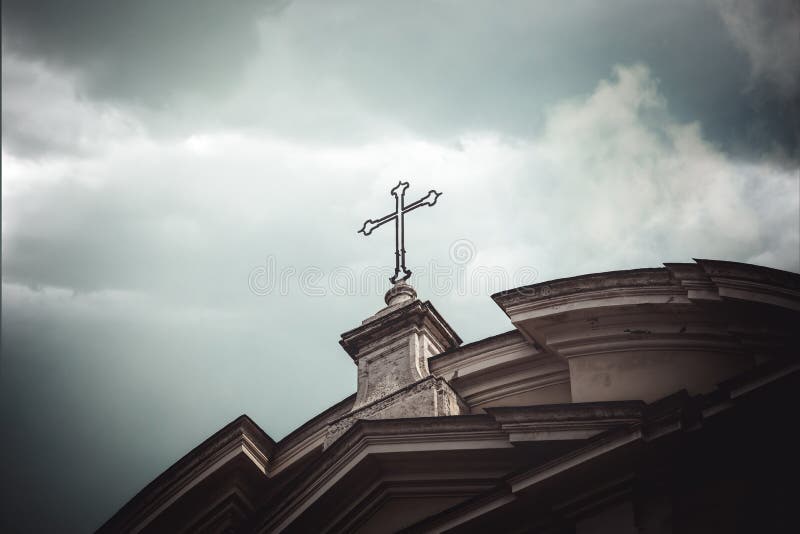 A Cross on Top of a Building in Rome Stock Image - Image of light ...
