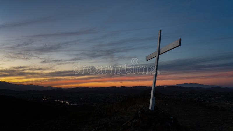 Cross on Top of a Hill at Sunset. Stock Image - Image of christian ...