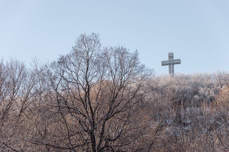 Cross at the Top of Mont Royal Mount in Montreal Stock Image - Image of ...