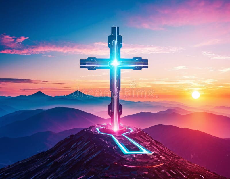 Cross on the Top of the Mountain. AI Generated. Stock Photo - Image of ...