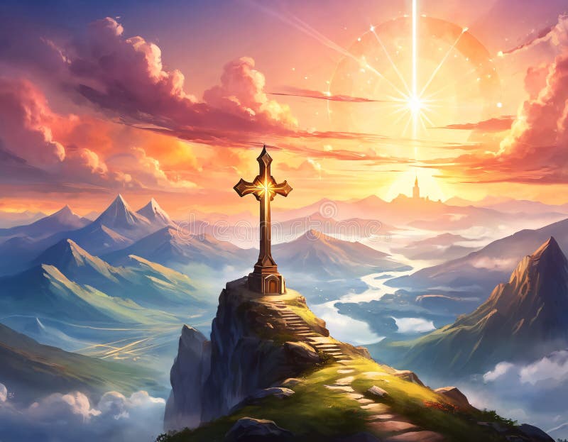 Cross on the Top of the Mountain. AI Generated. Stock Photo - Image of ...