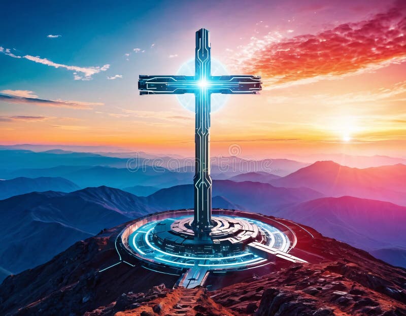 Cross on the Top of the Mountain. AI Generated. Stock Image - Image of ...