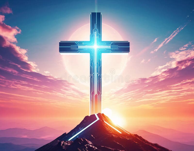 Cross on the Top of the Mountain. AI Generated. Stock Image - Image of ...