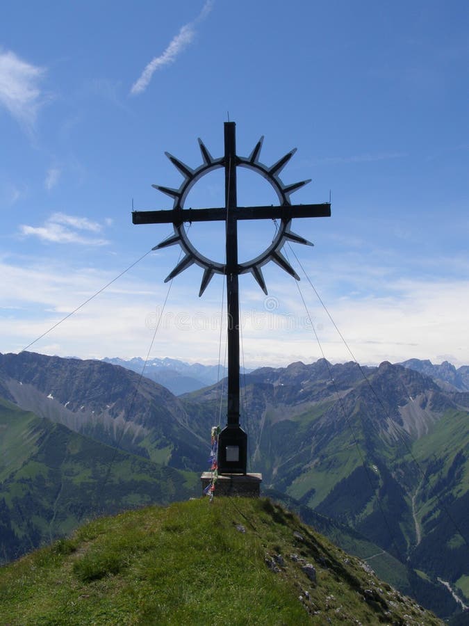 Cross on Top of a Mountain in Bavaria Stock Photo - Image of rock, alps ...
