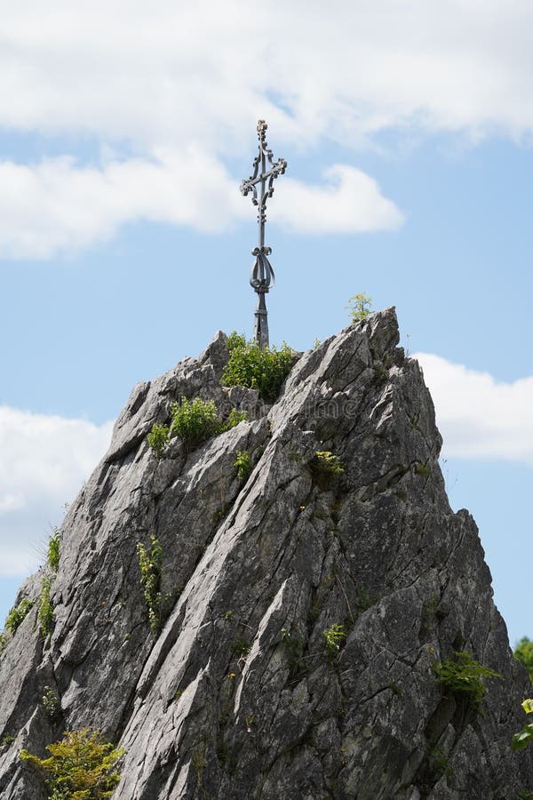 A Cross is on Top of a Rock Stock Photo - Image of summit, environment ...