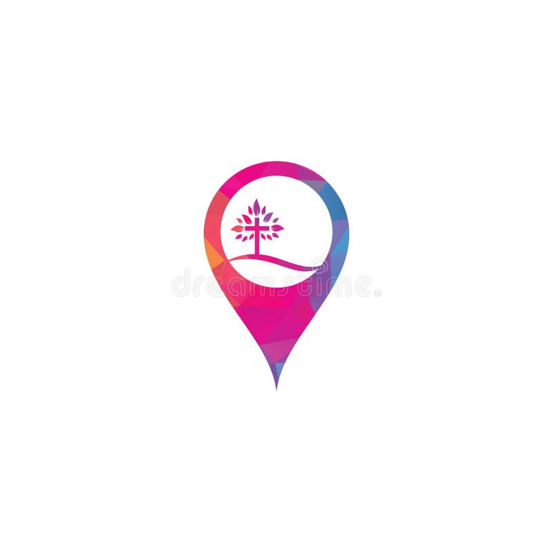 Cross Tree Map Pin Shape Concept Logo Design Stock Vector ...