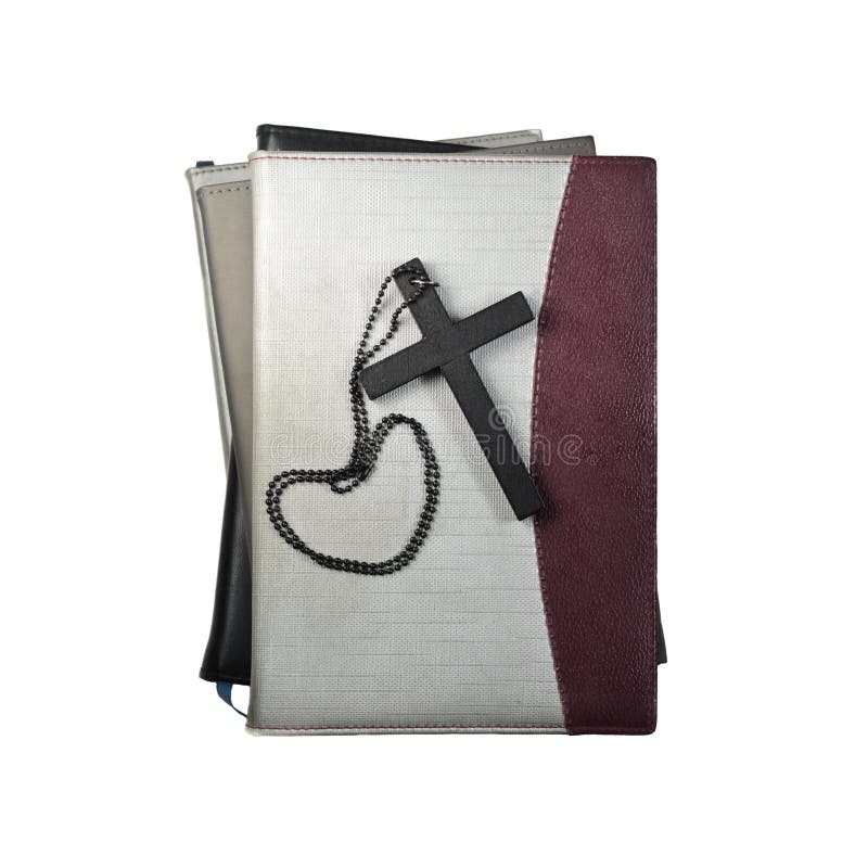 Cross with Twisted Heart Shaped Chain on Book Isolated on White Stock ...