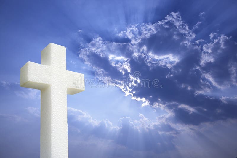 Cross Under Bright Sunlight Shining through Clouds Stock Photo - Image ...