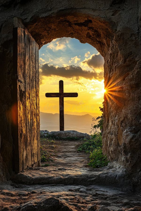 Open Doorway with Cross stock image. Image of christianity - 379422049