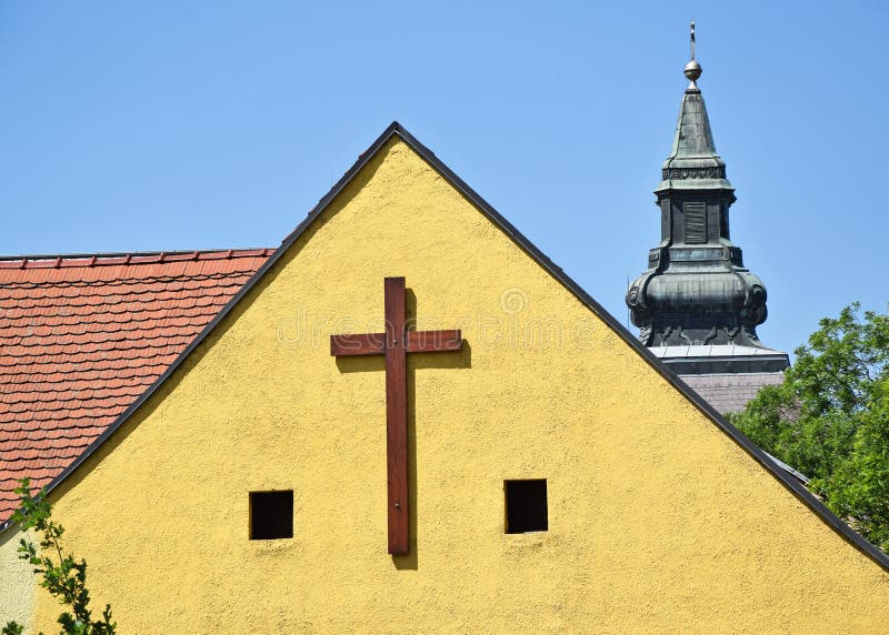Cross on the Wall of the Church Stock Photo - Image of architectural ...