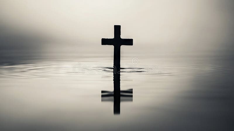 A Cross is in the Water, with the Reflection of the Cross in the Water ...