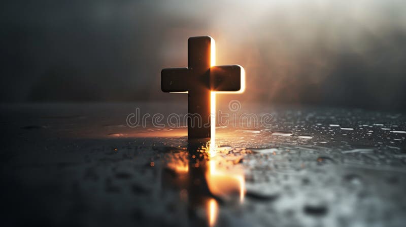A cross on a wet surface stock illustration. Illustration of closeup ...