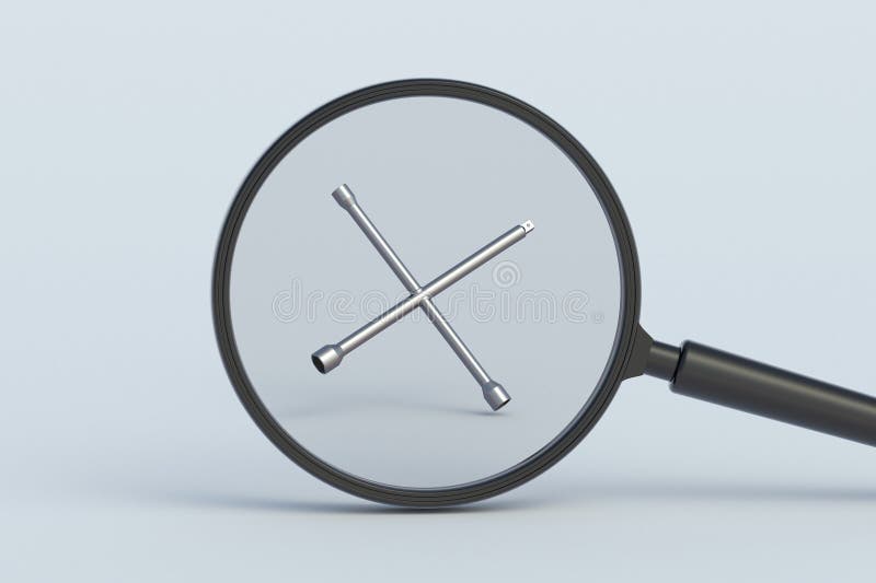 Cross Wrench for Wheel Behind Magnifying Glass Stock Illustration ...
