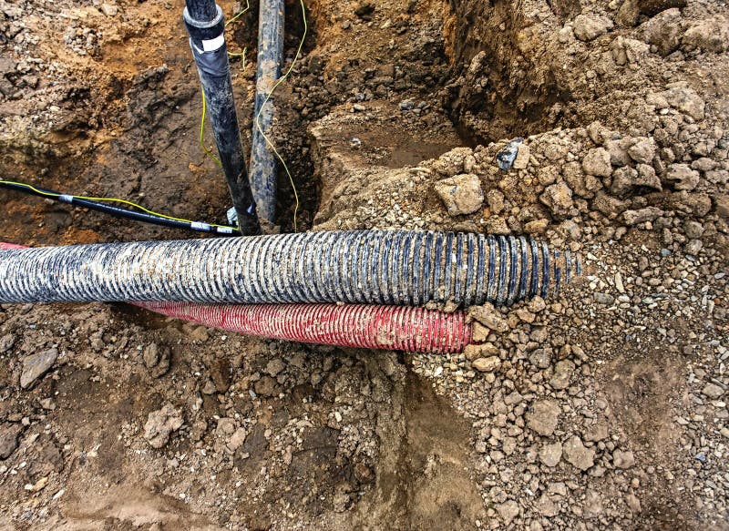 Crossection of Water Pipeline and Electric Lines or Telecommunication ...