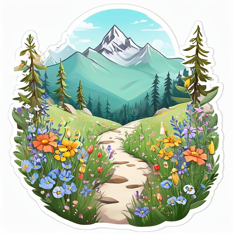 Crossed Anchors on a Tranquil Mountain Trail with Wildflowers Lining ...