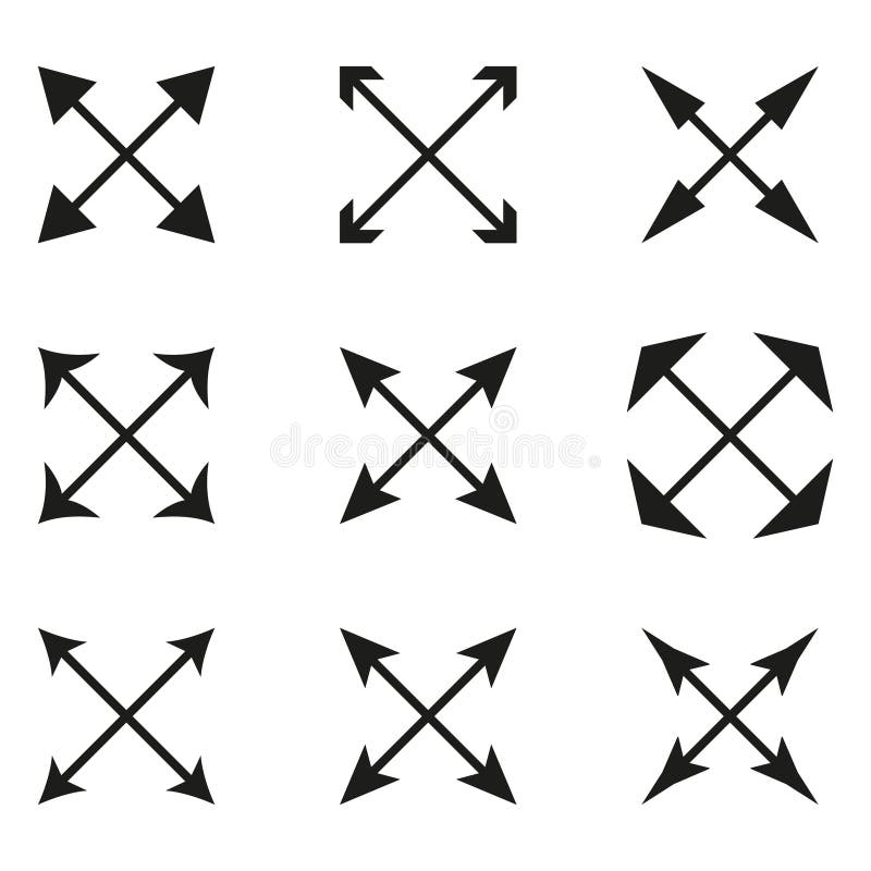 Crossed Arrow Icons. Direction Symbol. Movement Pointer. Vector Black ...