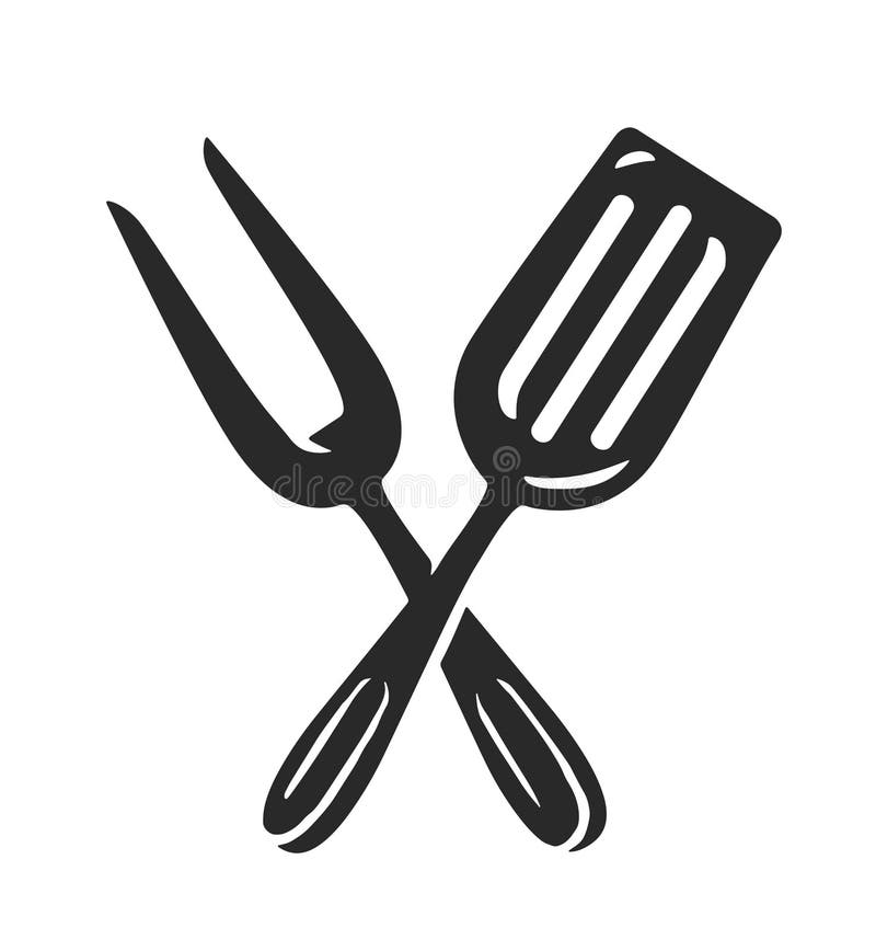 BBQ or Grill Tools Icon. Crossed Barbecue Fork with Spatula. Emblem or ...