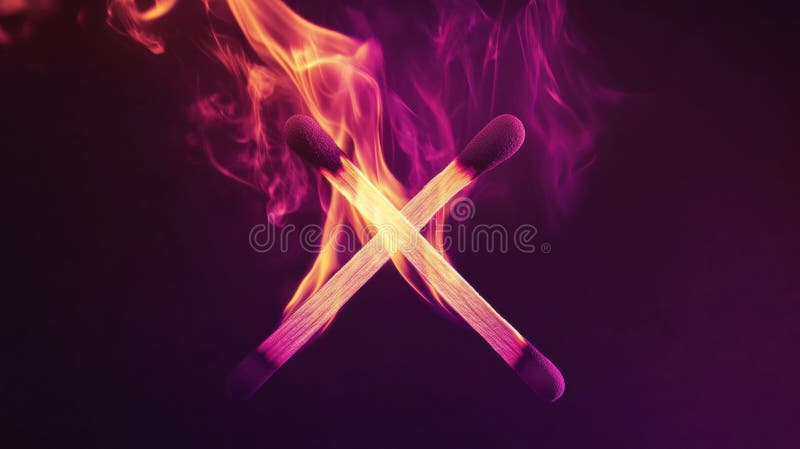Crossed Burning Matches with Vibrant Flames Against Dark Background ...