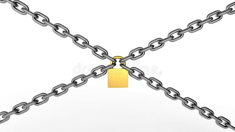 Crossed Chains with Lock. 3D-rendering Stock Illustration ...